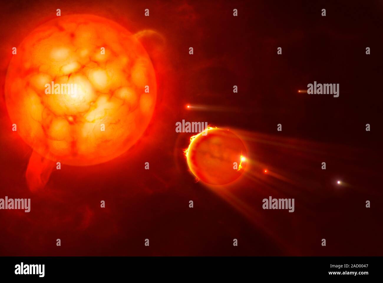 Impression of a planet and its moons being destroyed by a red giant ...