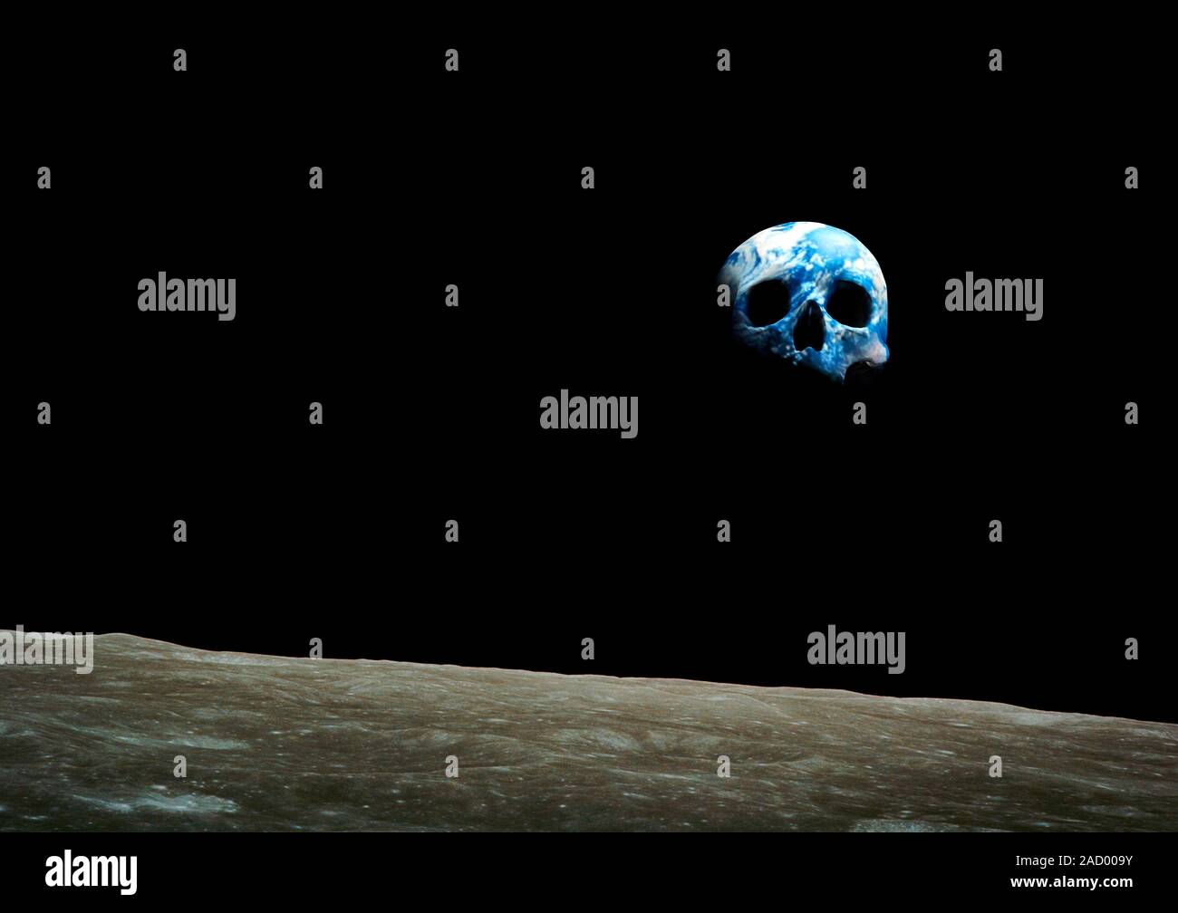 Earthrise as skull. Conceptual image of the Earth as a skull rising ...
