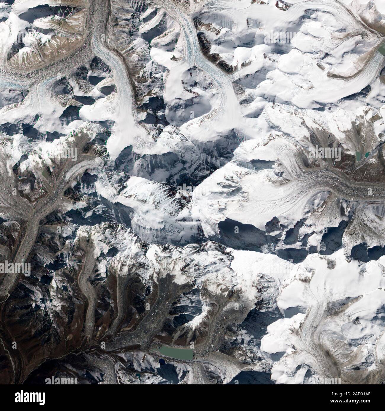 Mount Everest. Satellite image of Mount Everest, which lies in the ...