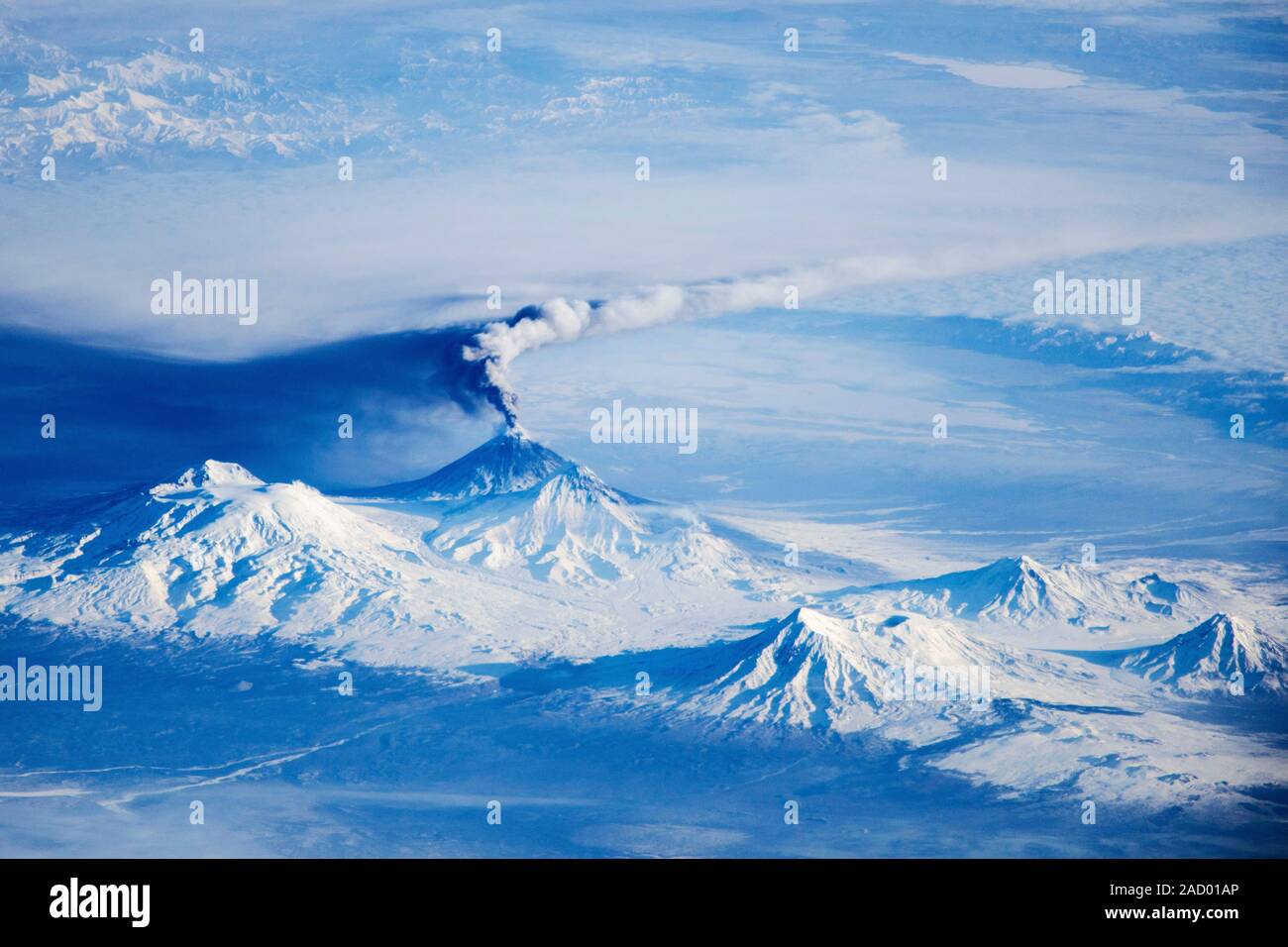 Kliuchevskoi eruption. Astronaut photograph showing an eruption plume ...