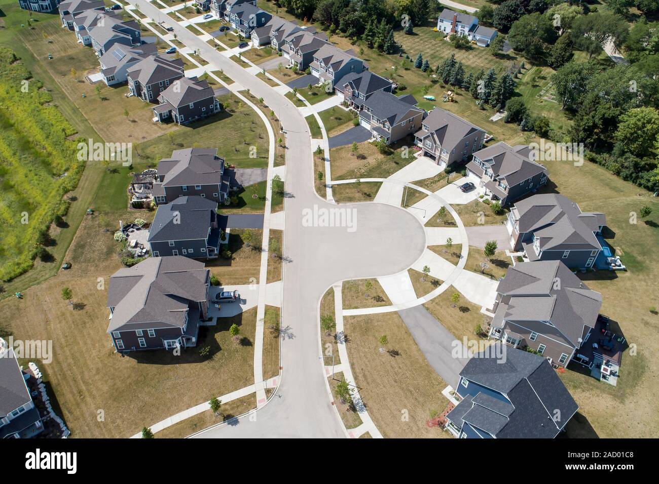Aerial view of a housing community in a suburban neighborhood location ...