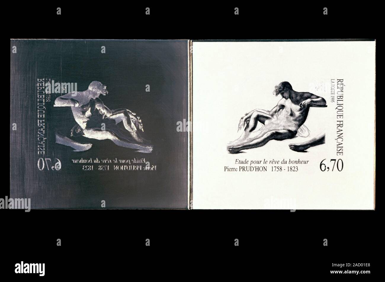 Intaglio printmaking. Plate (left) and print (right) as produced in the ...