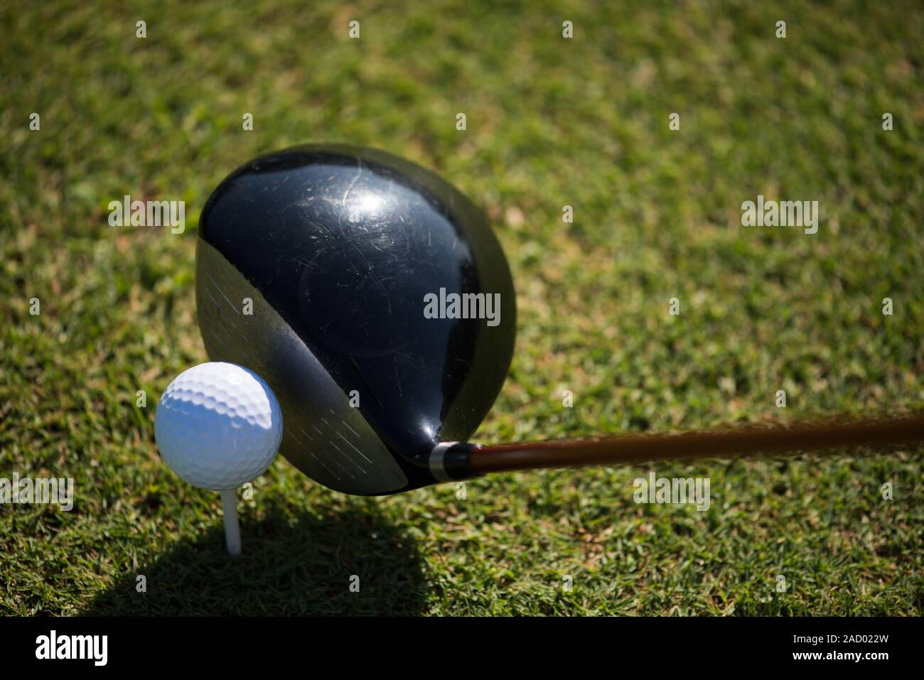 top view of golf club and ball in grass Stock Photo - Alamy