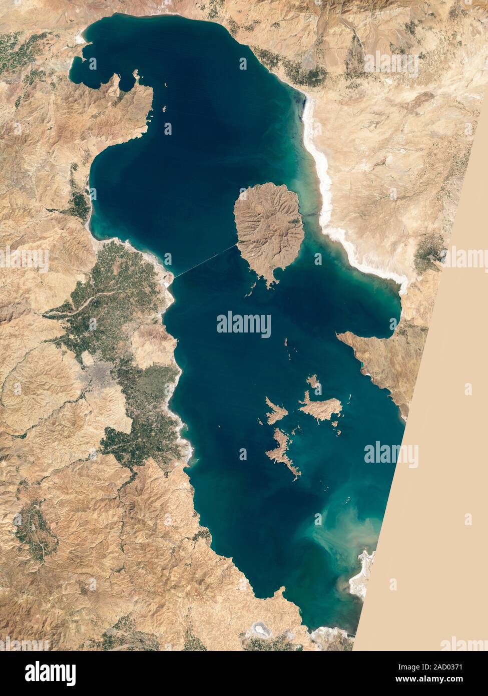 Lake Urmia, 1998. Satellite image showing the water level of Lake Urmia ...