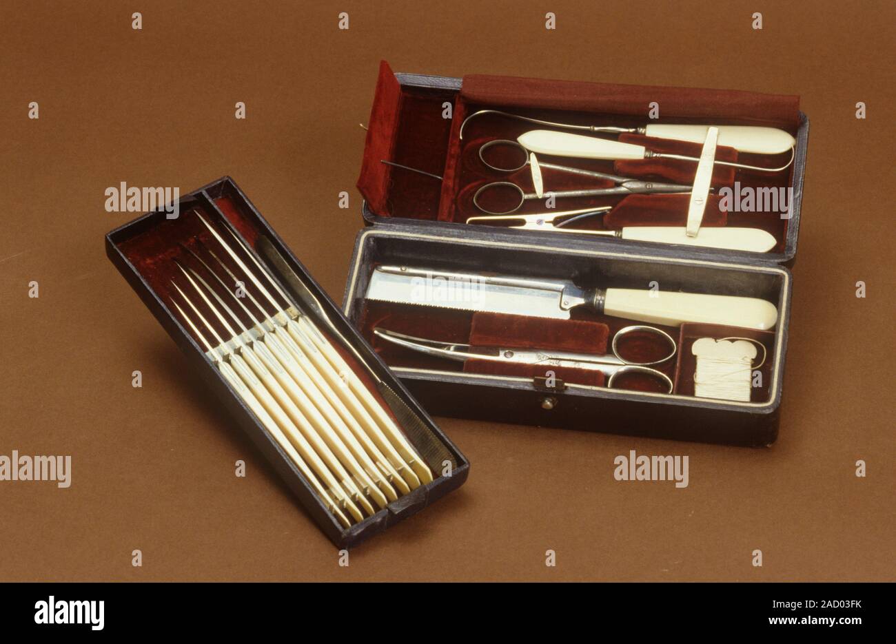 Cased set of ivory-handled surgical instruments. The set originates in ...