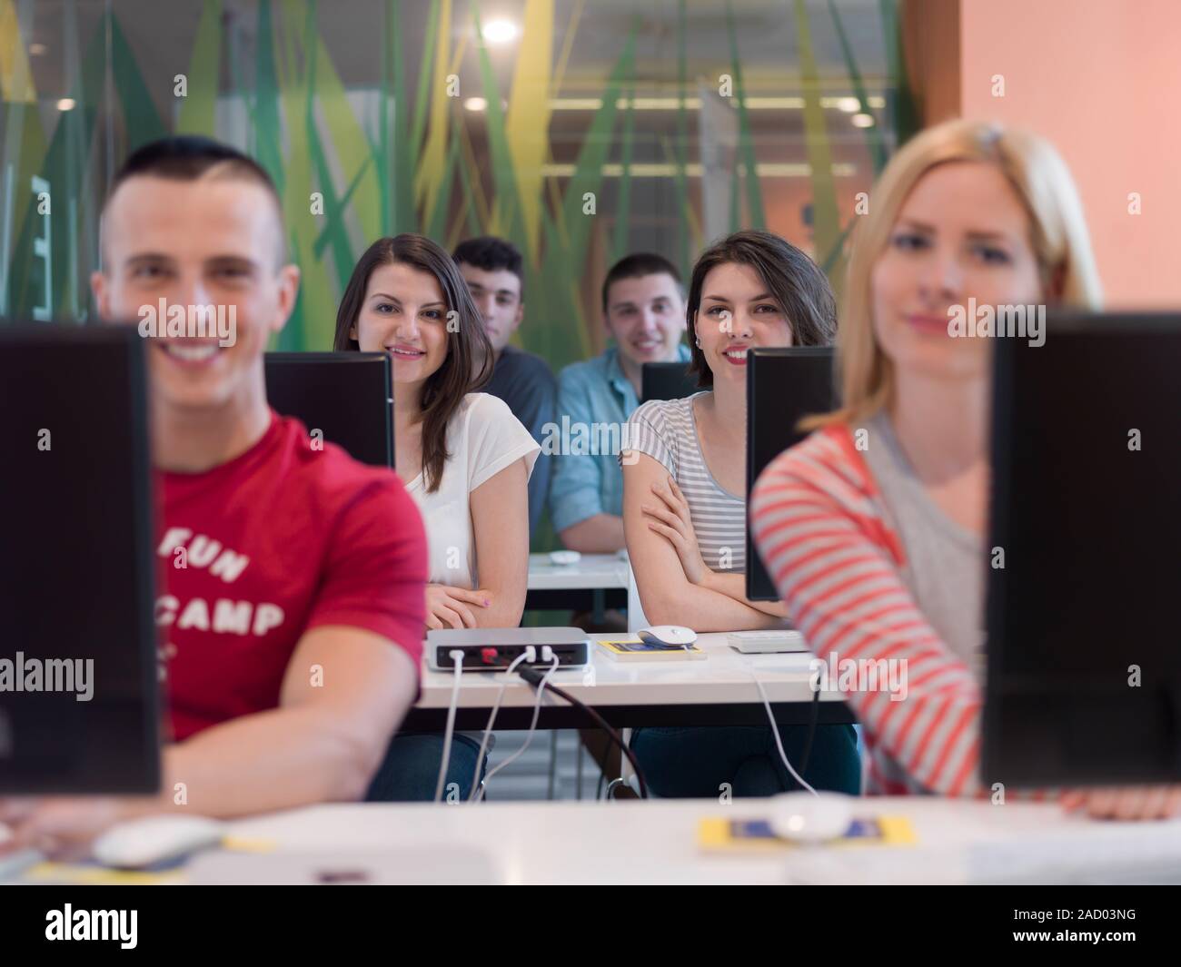 technology students group in computer lab school classroom Stock Photo ...