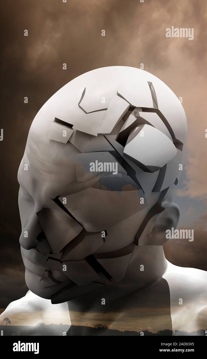Mental health degeneration, conceptual image. Computer illustration ...