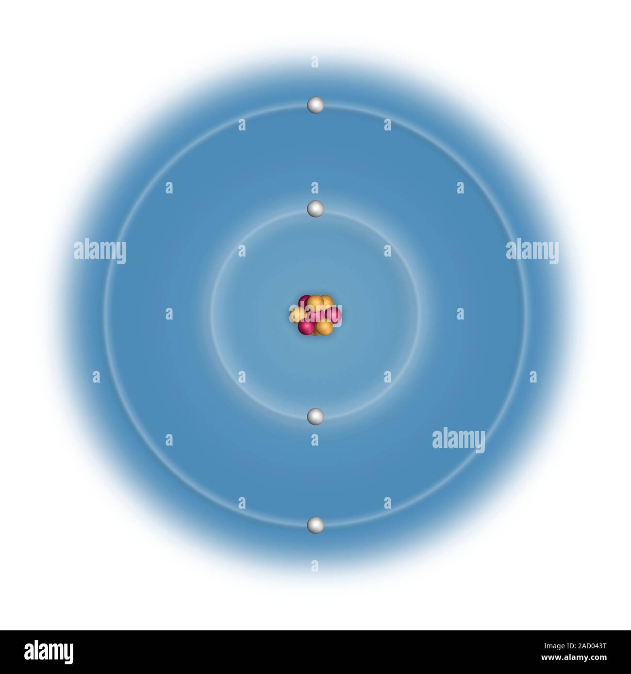 Beryllium (Be). Diagram showing the nuclear composition and electron ...