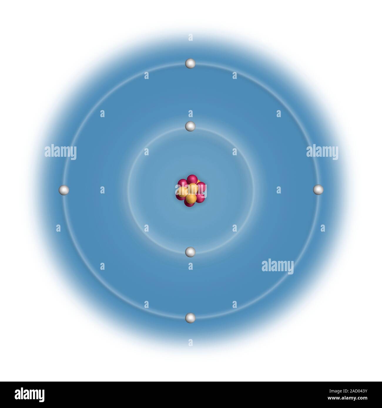 Carbon (C). Diagram showing the nuclear composition and electron ...