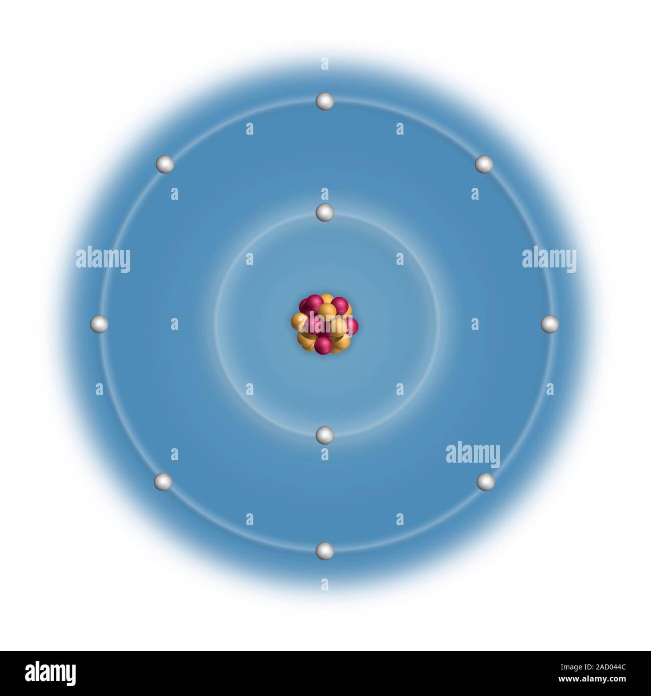 Neon (Ne). Diagram showing the nuclear composition and electron ...