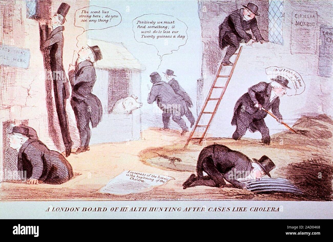 Doctors investigating cholera. 19th-century illustration of doctors ...