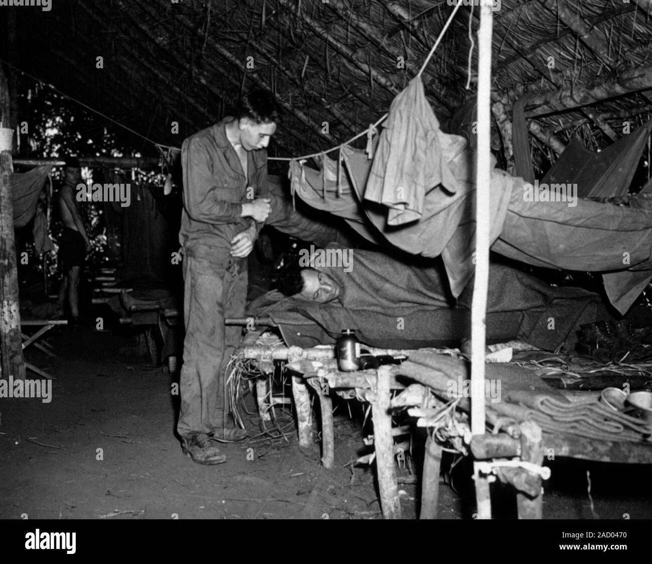 US Army malaria treatment. Patient in a US Army hospital being treated ...