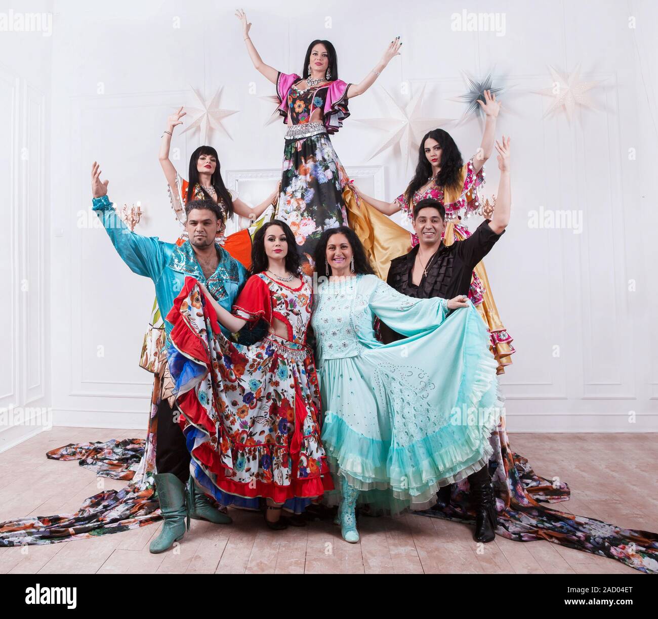 Gypsy dance group in national costumes. photo with copy space Stock ...