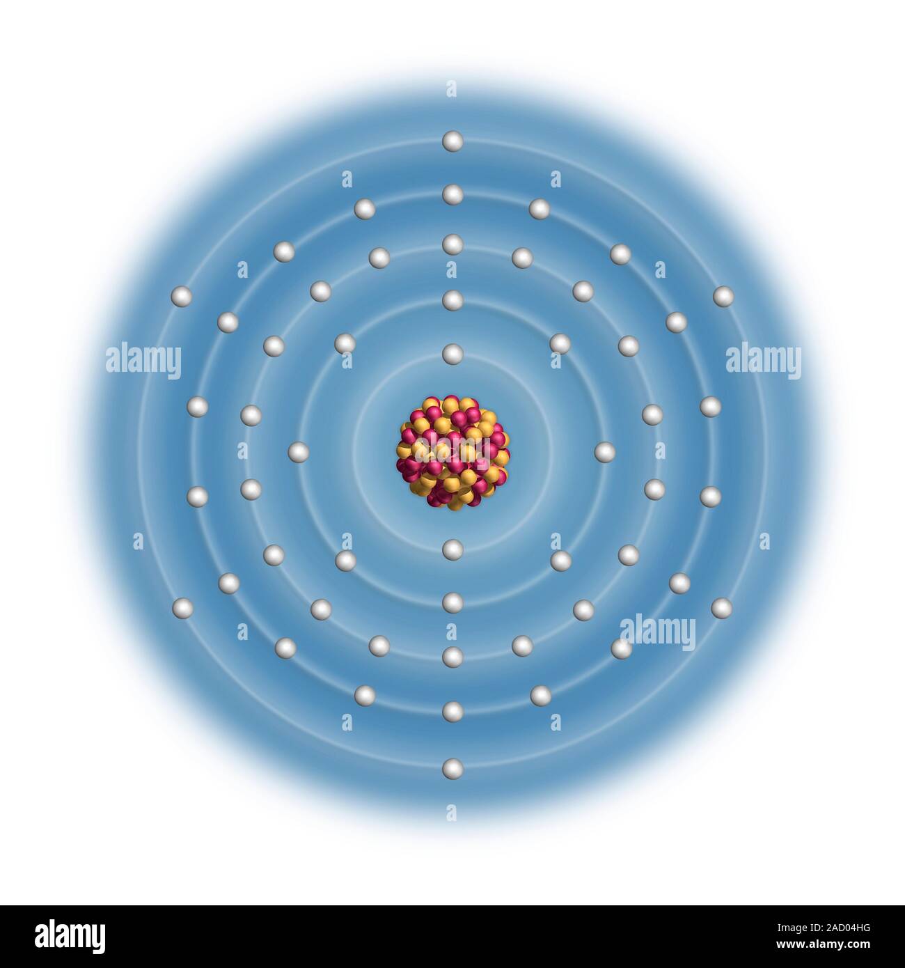 Tellurium (Te). Diagram of the nuclear composition and electron ...