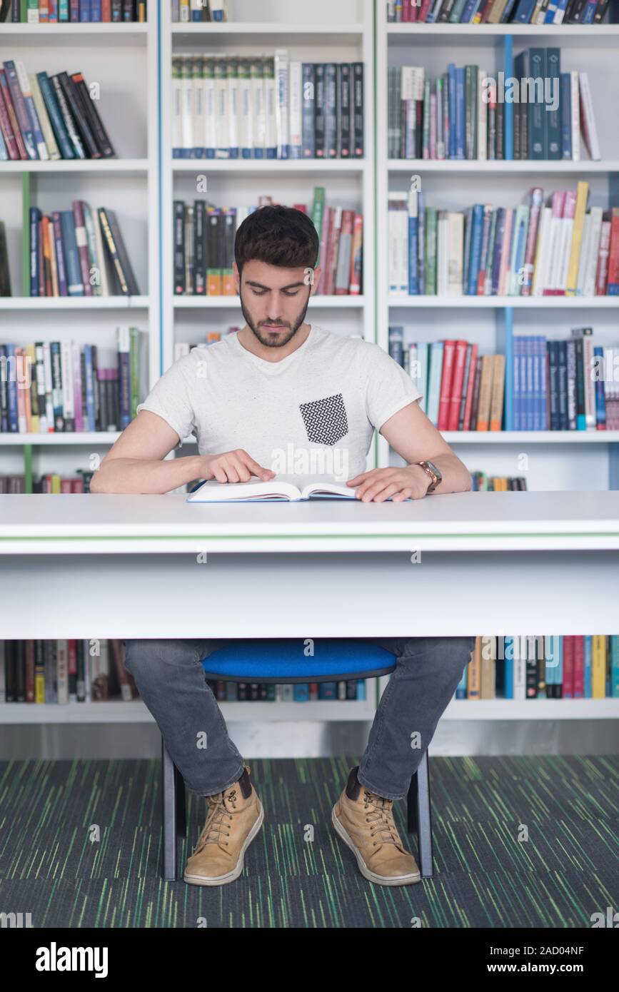 student study in school library Stock Photo - Alamy