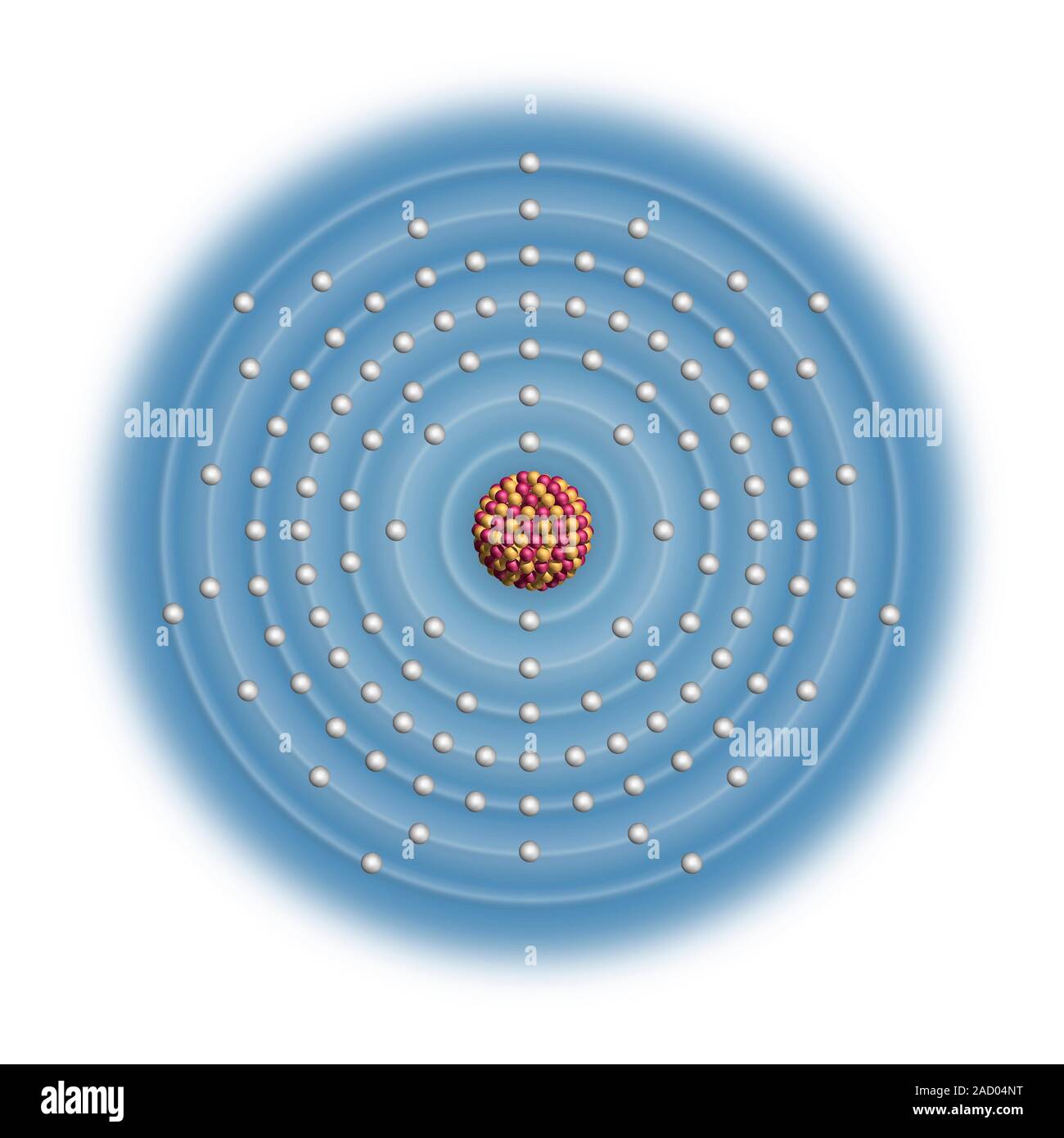 Ununseptium (Uus). Diagram of the nuclear composition and electron ...