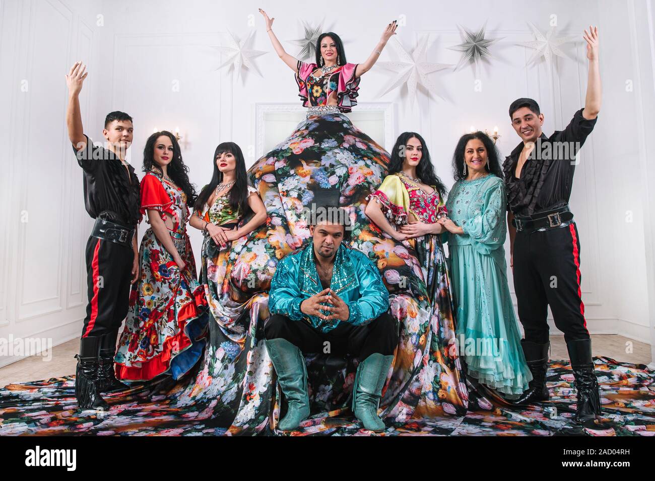 dance group in Gypsy costumes posing on stage Stock Photo - Alamy