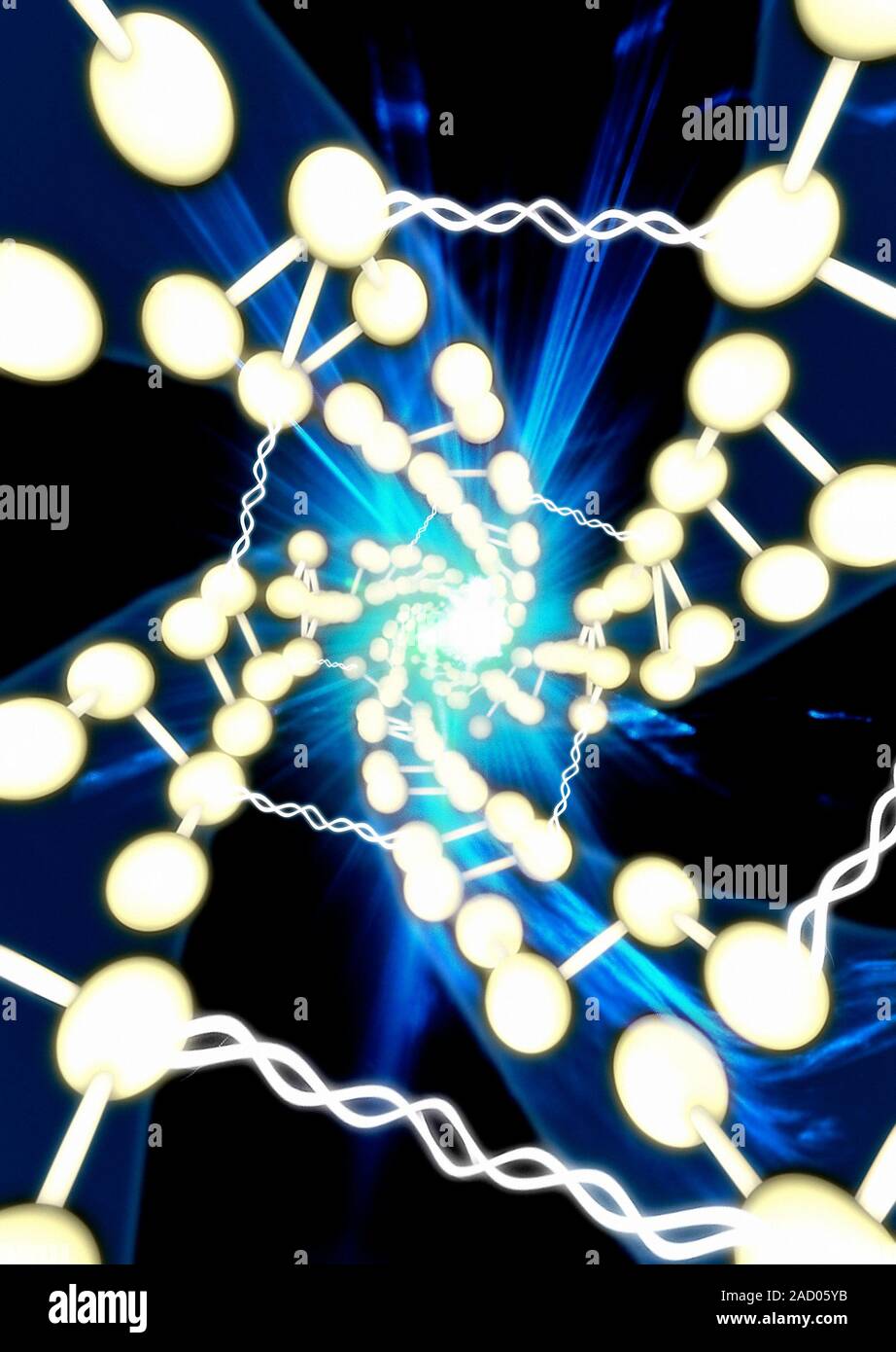 Quantum computing, conceptual image. Computer illustration showing a ...