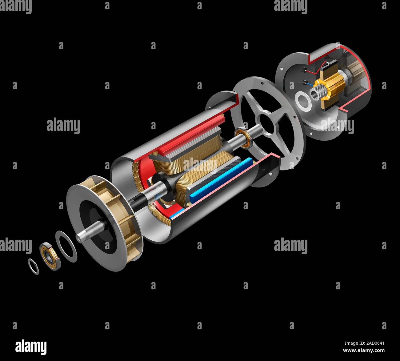 DC generator. Computer illustration showing the structure of a typical ...