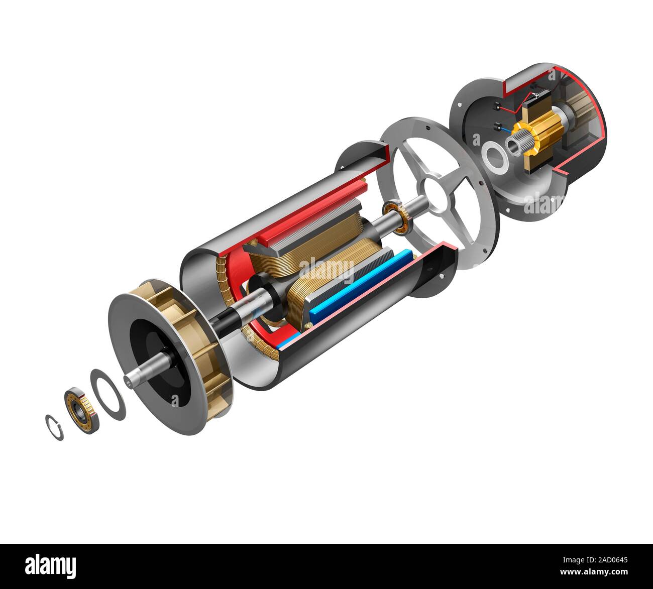 DC generator. Computer illustration showing the structure of a typical ...