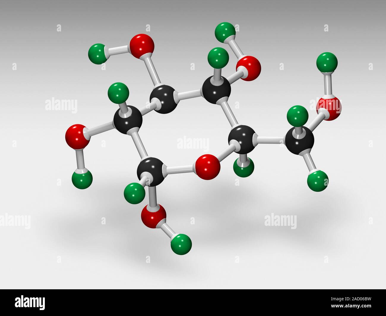 Glucose molecule. Computer illustration showing the structure of a ...