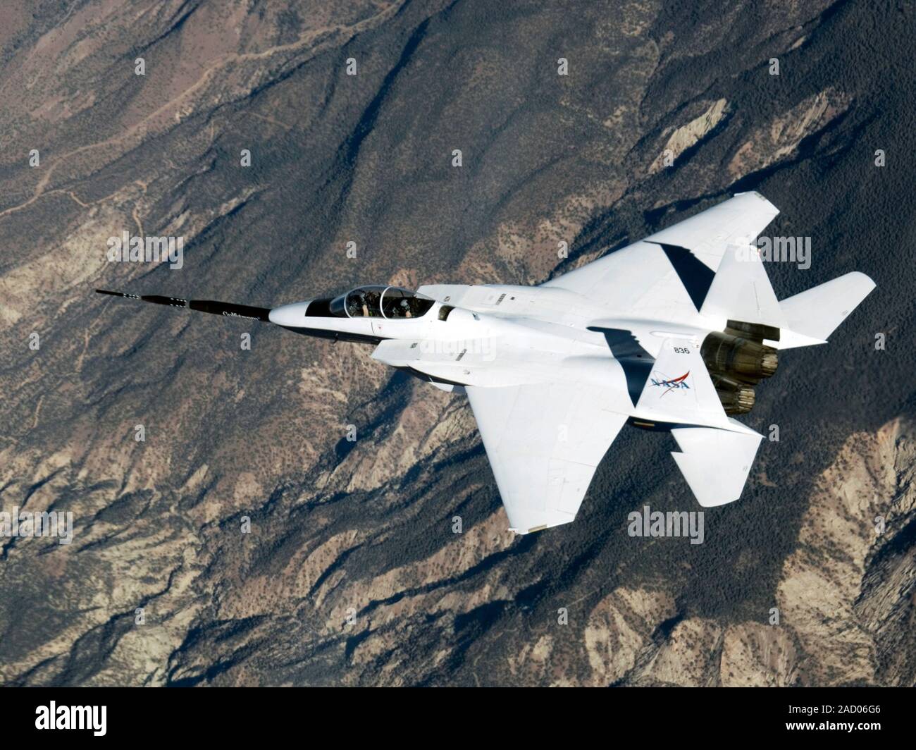 F-15B Quiet Spike test plane. Modified F-15B aircraft flying with an ...