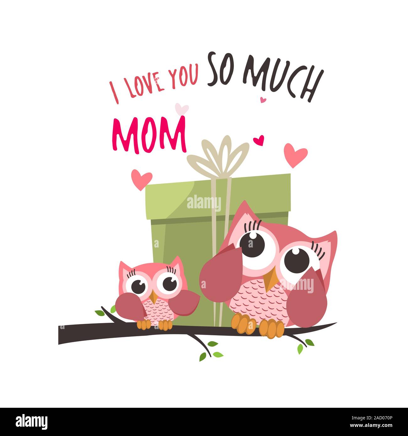 Mothers day owls. Giving a big gift. Vector illustration Stock Vector ...
