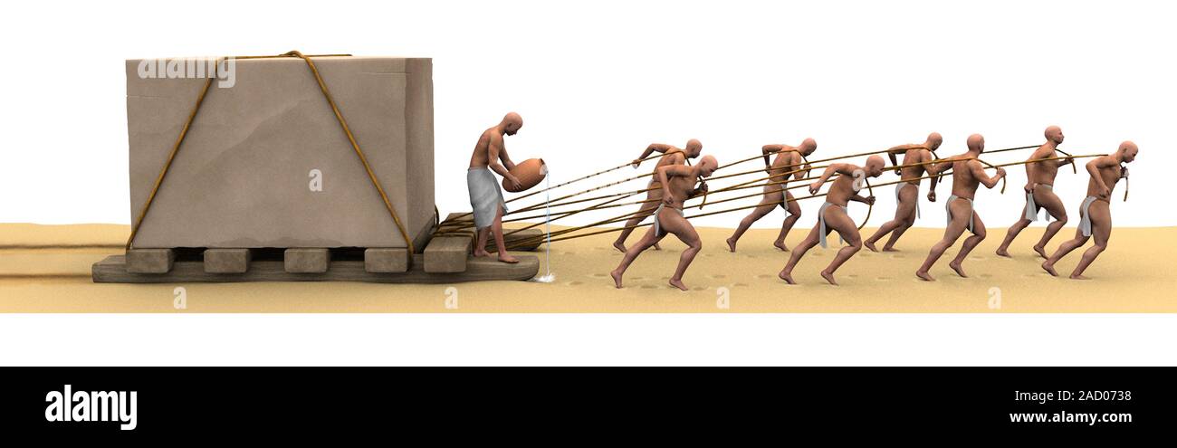 Ancient Egyptians moving stone. Computer illustration showing the ...