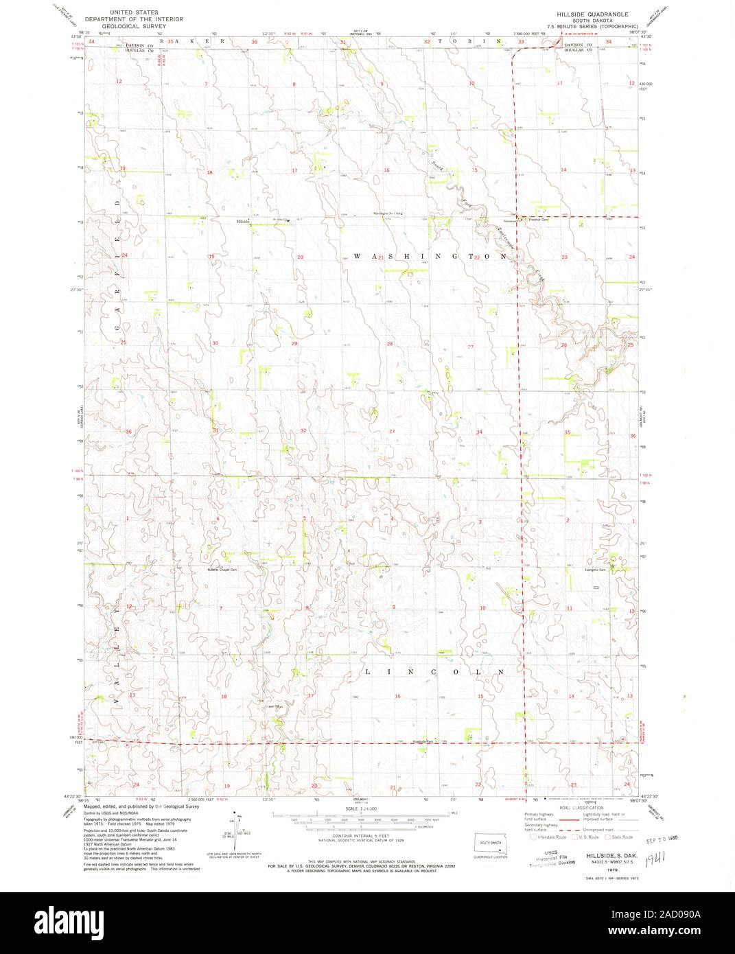 USGS TOPO Map South Dakota SD Hillside 343400 1979 24000 Restoration ...