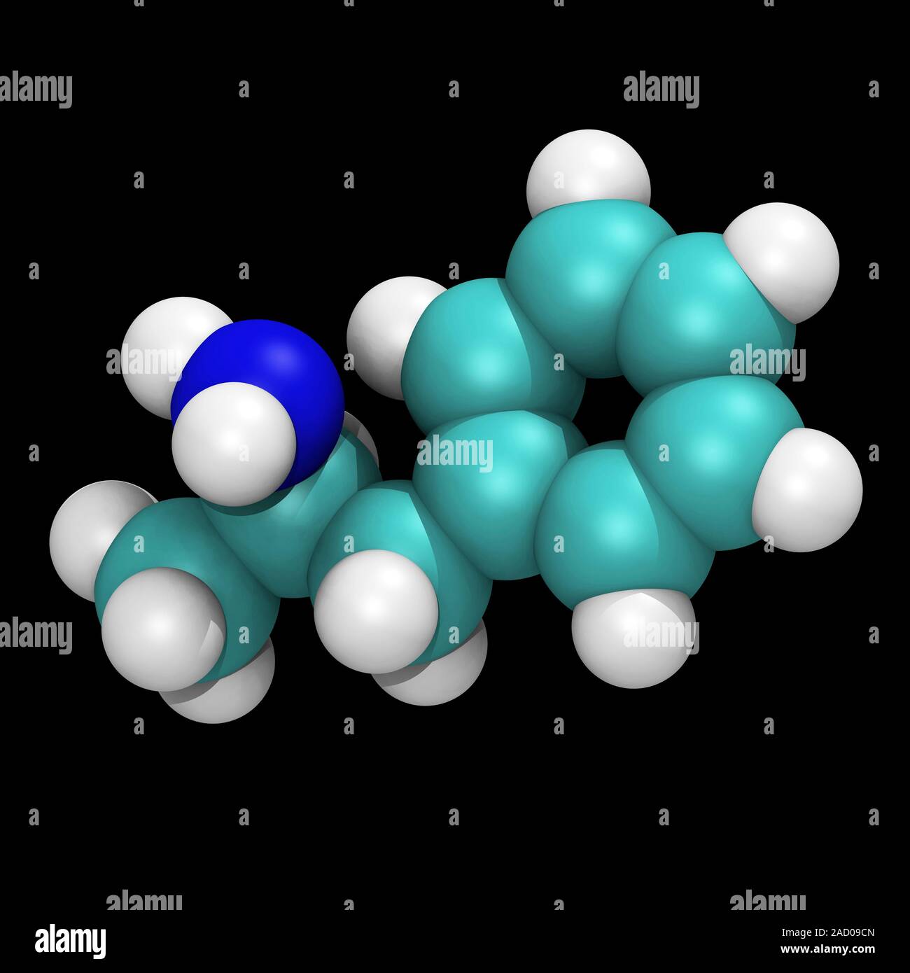 Amphetamine. Computer model of a molecule of the drug amphetamine. It ...