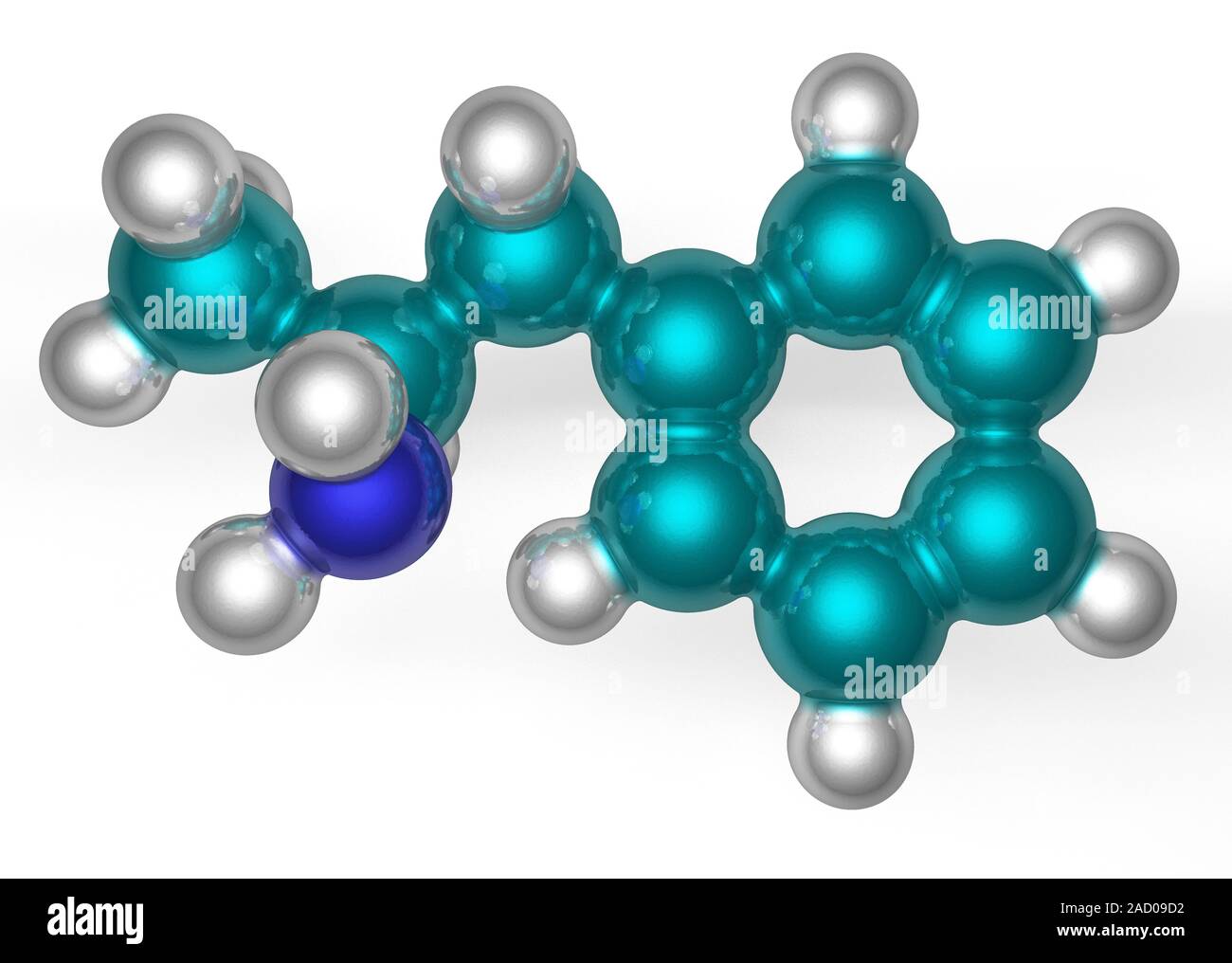 Amphetamine. Computer model of a molecule of the drug amphetamine. It ...
