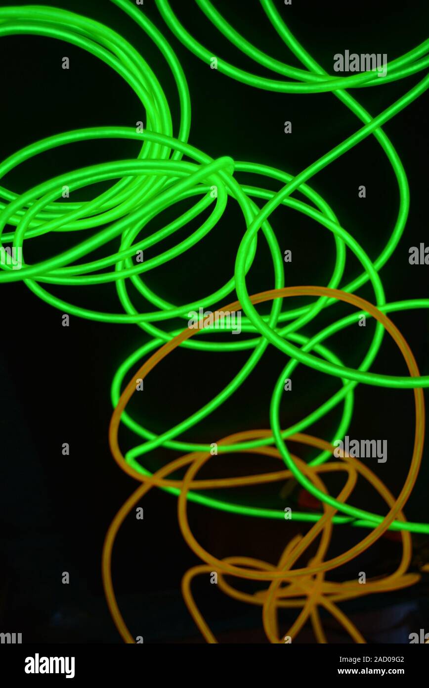 Bright luminous yellow and green, lime neon wires in different formats ...