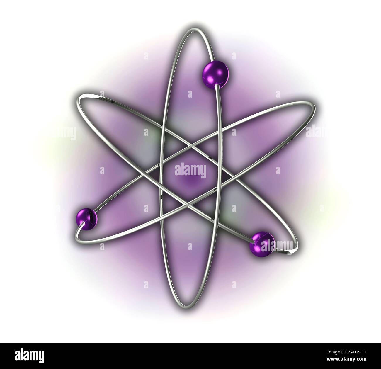 Atomic structure, computer illustration. In the centre of the atom is ...