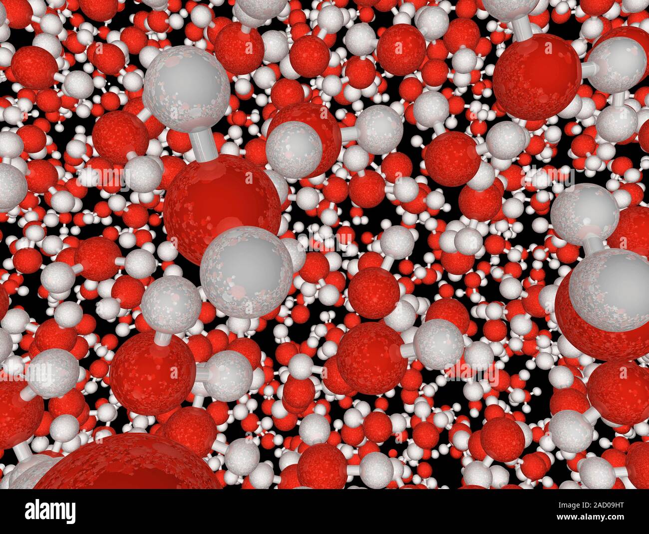 Liquid water. Molecular graphic of the structure formed by liquid water ...