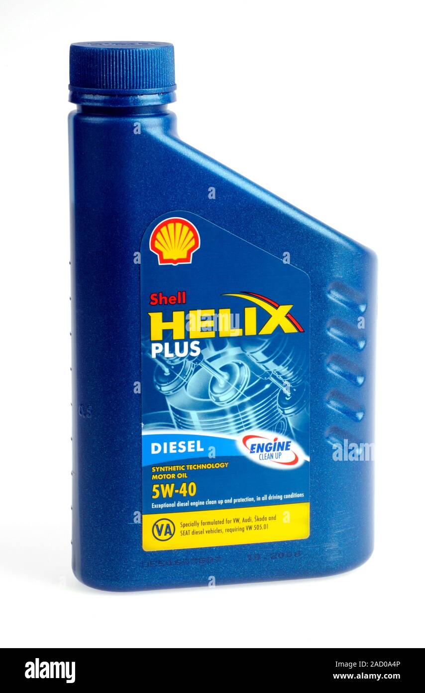 Diesel engine oil. Bottle containing 5W-40 grade oil for use in diesel ...
