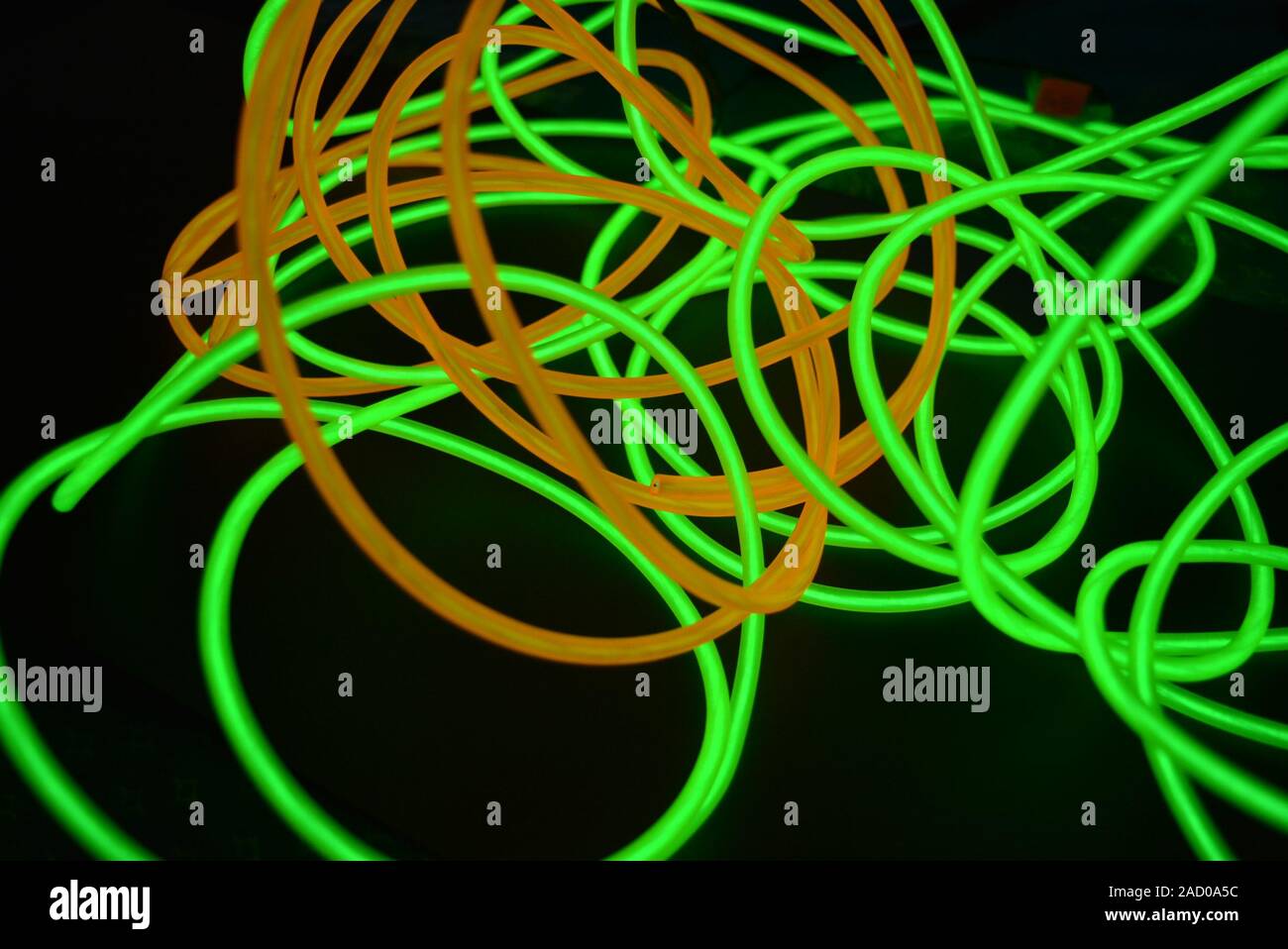 Bright luminous yellow and green, lime neon wires in different formats ...