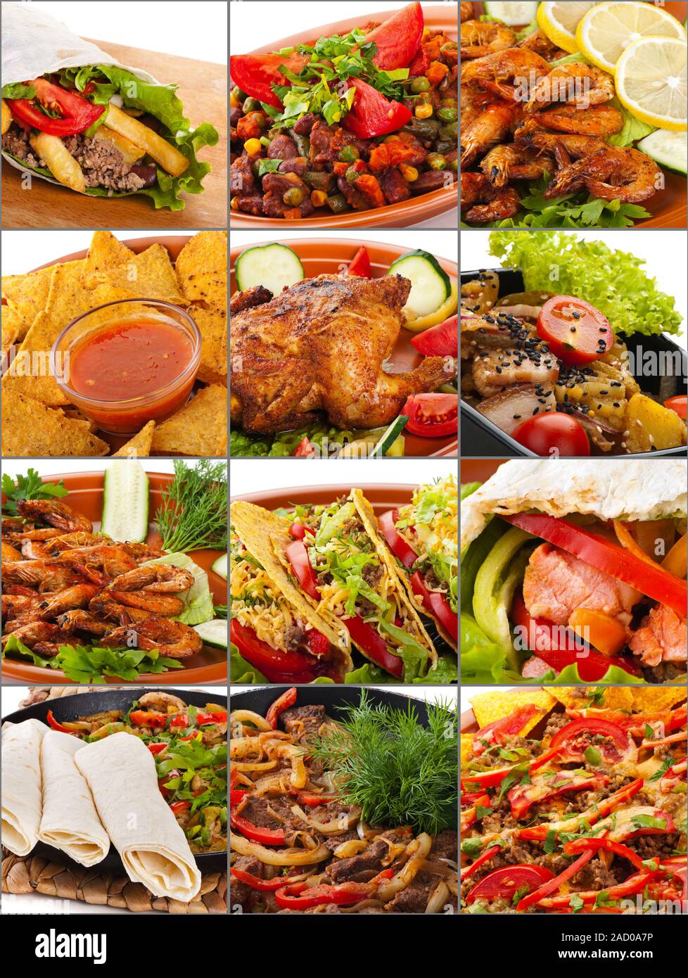 Collage of assorted meat or fish dishes closeup Stock Photo - Alamy