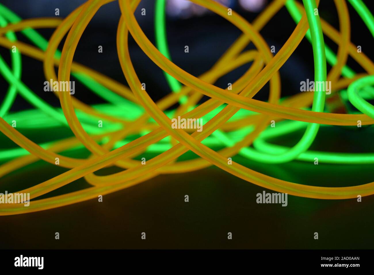 Bright luminous yellow and green, lime neon wires in different formats ...