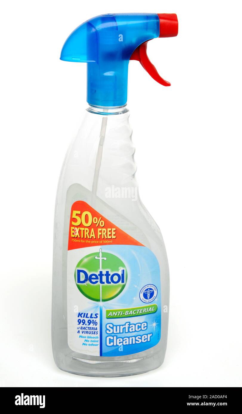 Household surface cleaner. Spray bottle containing an antibacterial ...