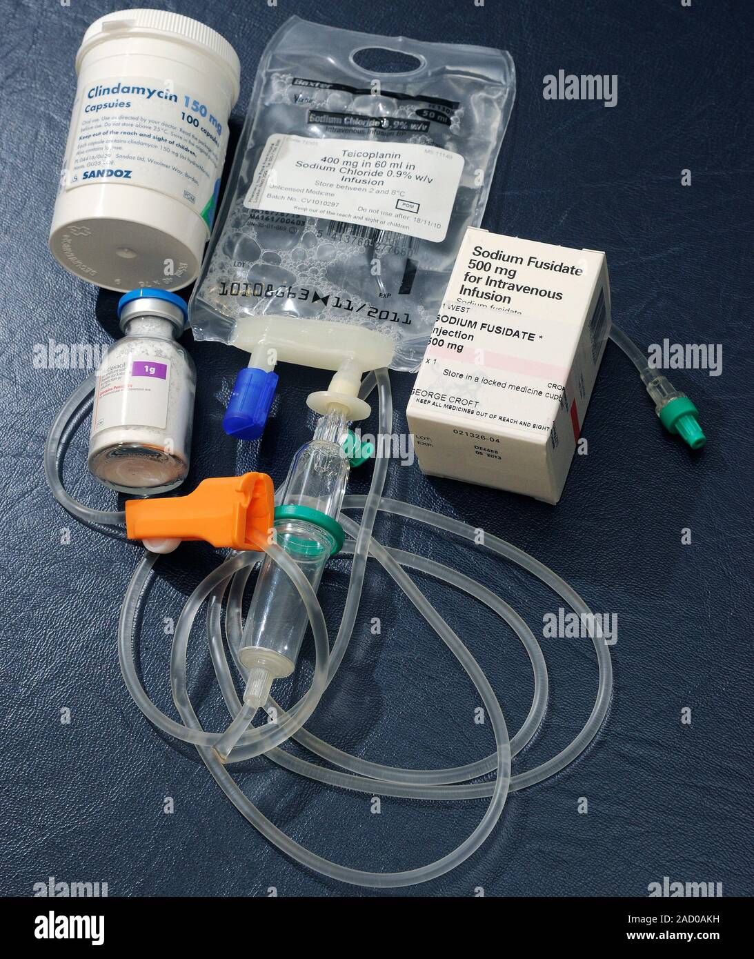 Intravenous antibiotics. Assorted forms of antibiotic drugs for intravenous (IV) administration ...