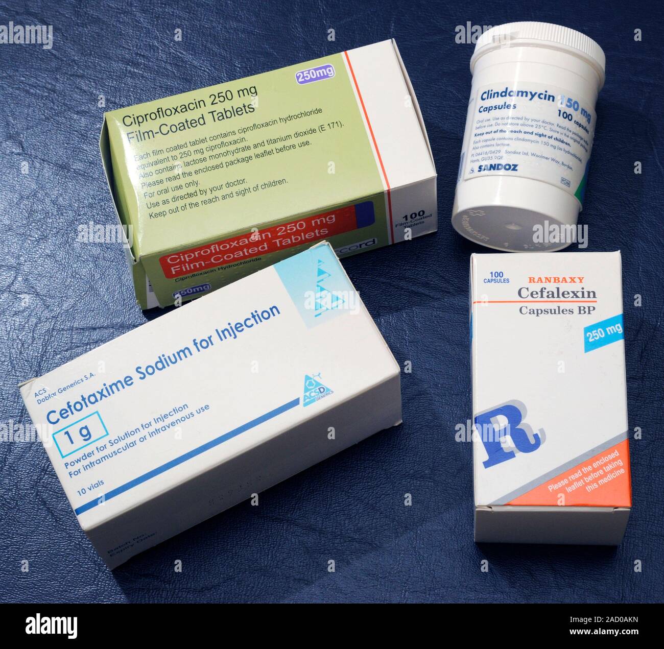 Antibiotics. Assorted forms of antibiotic drugs. From upper left ...