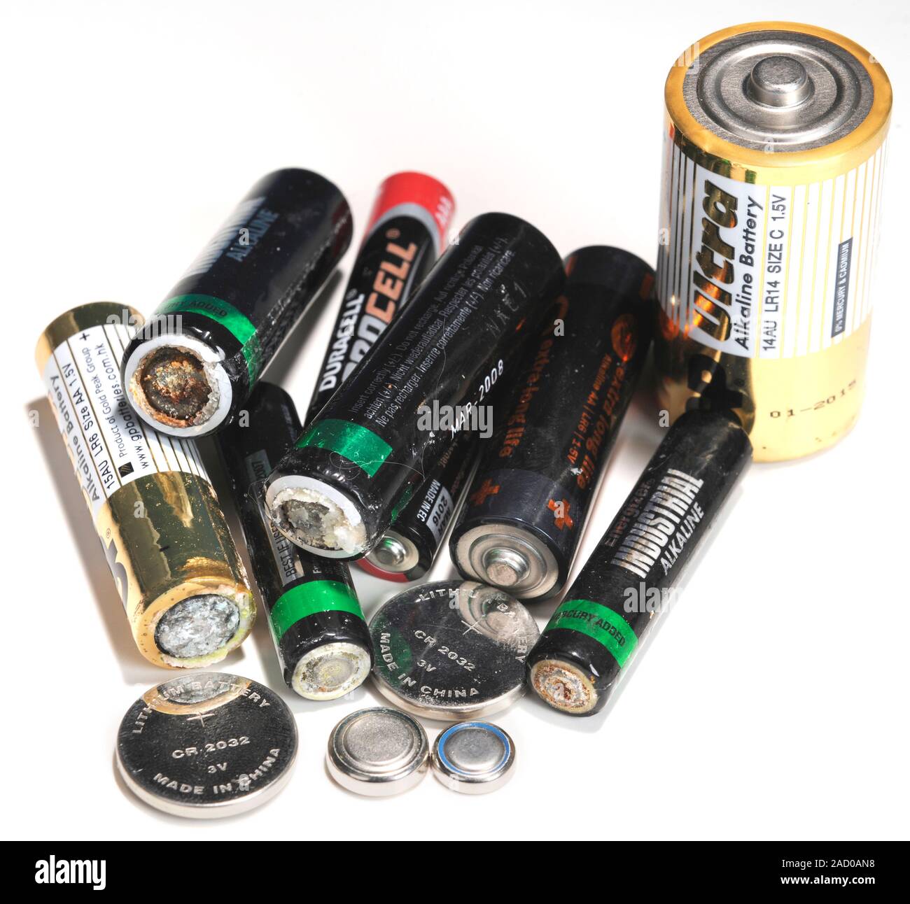 Old batteries. Collection of old leaking batteries Stock Photo - Alamy