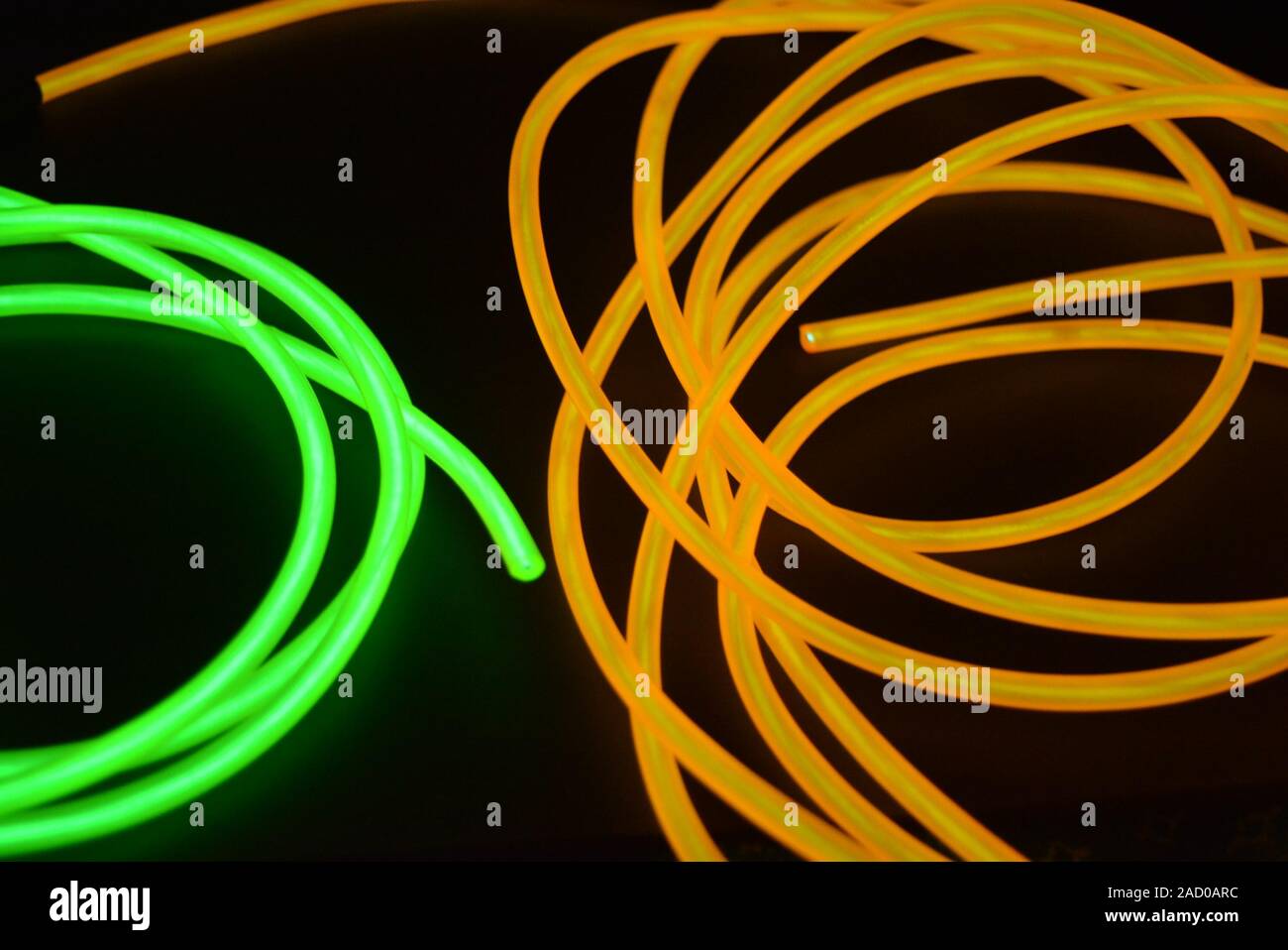 Bright luminous yellow and green, lime neon wires in different formats ...