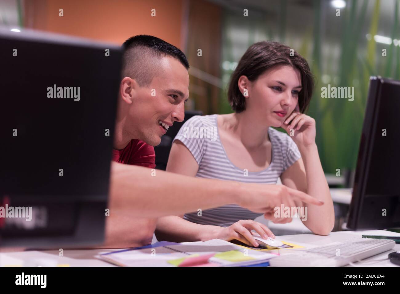 technology students group working in computer lab school classroom ...