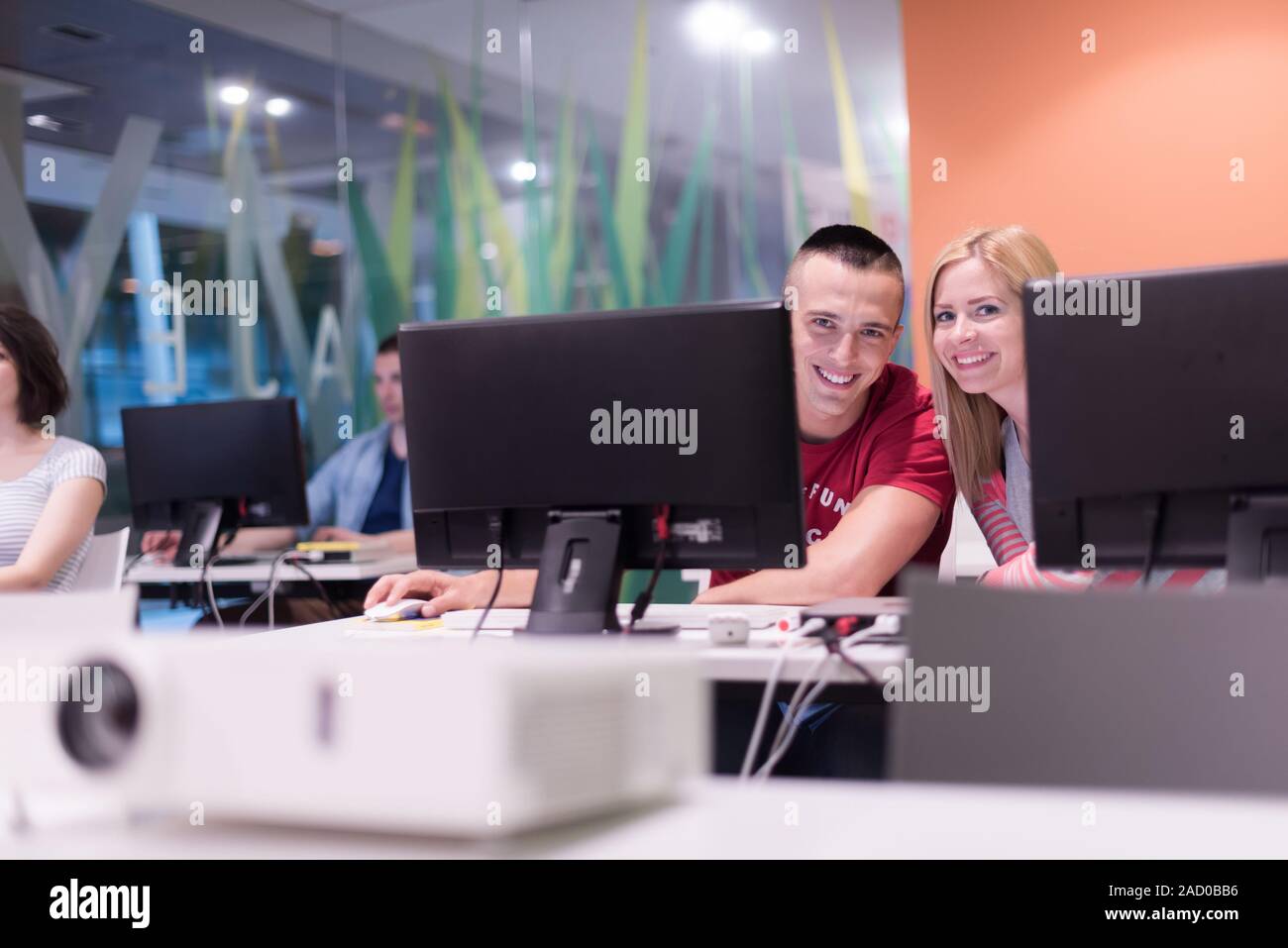 technology students group in computer lab school classroom Stock Photo ...