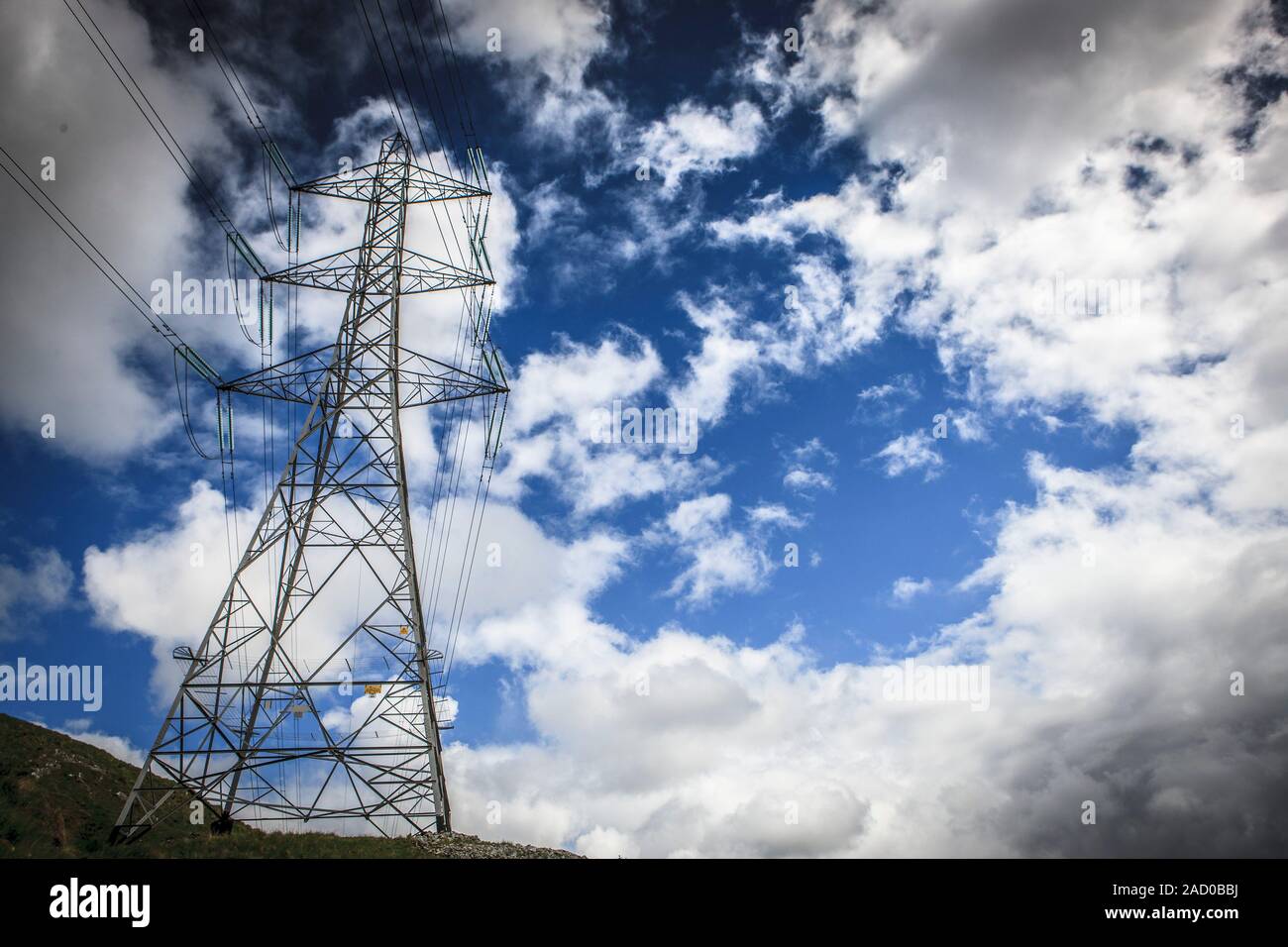 Electricity pylon and power lines carrying electricity from Cruachan ...