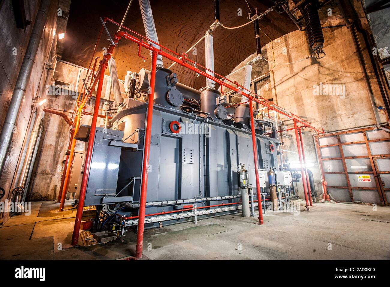 Transformer inside the Cruachan Power Station, Scotland, UK. This ...