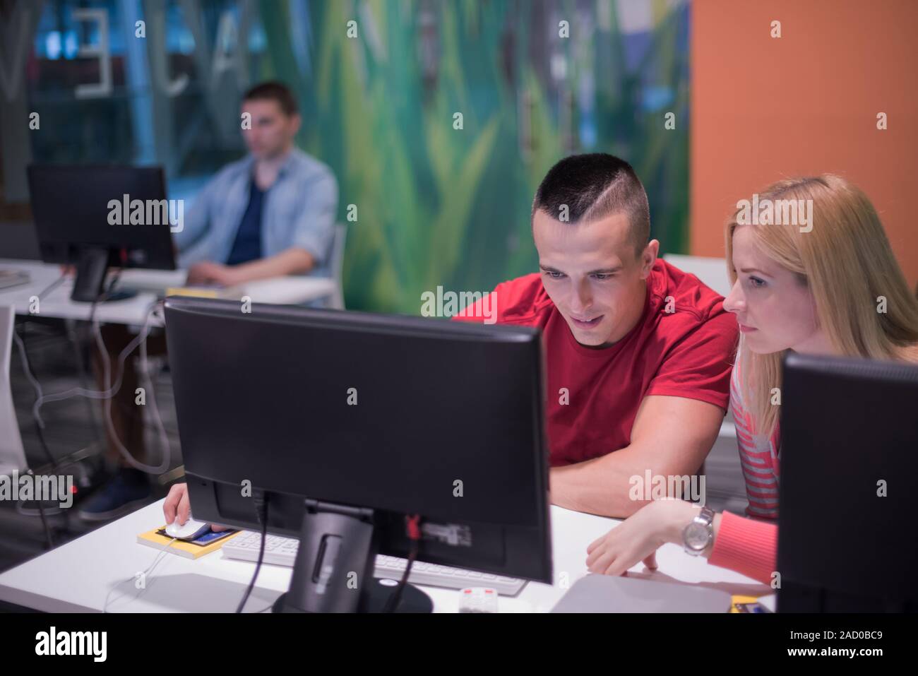 technology students group in computer lab school classroom Stock Photo ...