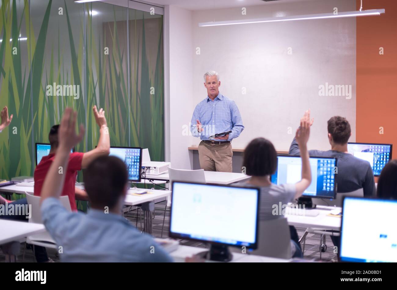 teacher and students in computer lab classroom Stock Photo - Alamy