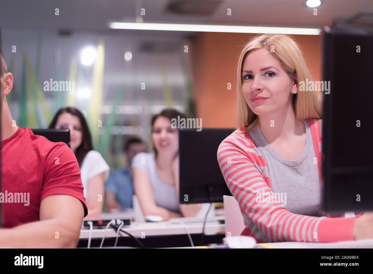 technology students group working in computer lab school classroom Stock Photo - Alamy